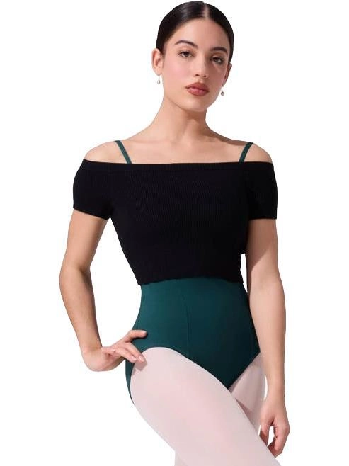 CAPEZIO Ribbed Knit Cropped Off-the-shoulder Sweater - Black