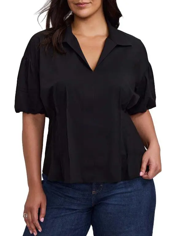 Foxcroft Lucia Puff Sleeve Popover Shirt - Black