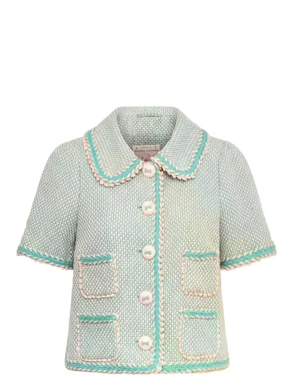 MAISON COMMON Short-sleeved Textured Tweed Jacket - Green