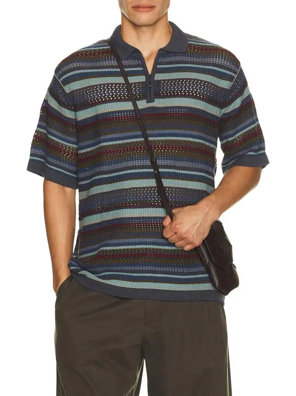 THISISNEVERTHAT Striped Knit Polo In Blue - Dark Navy