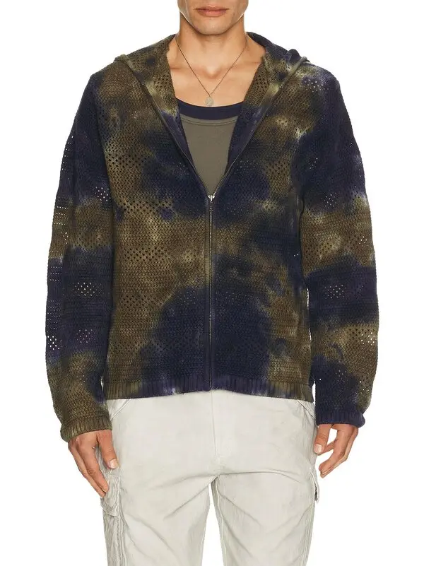 THISISNEVERTHAT Crochet Knit Zip Hoodie - Olive Green