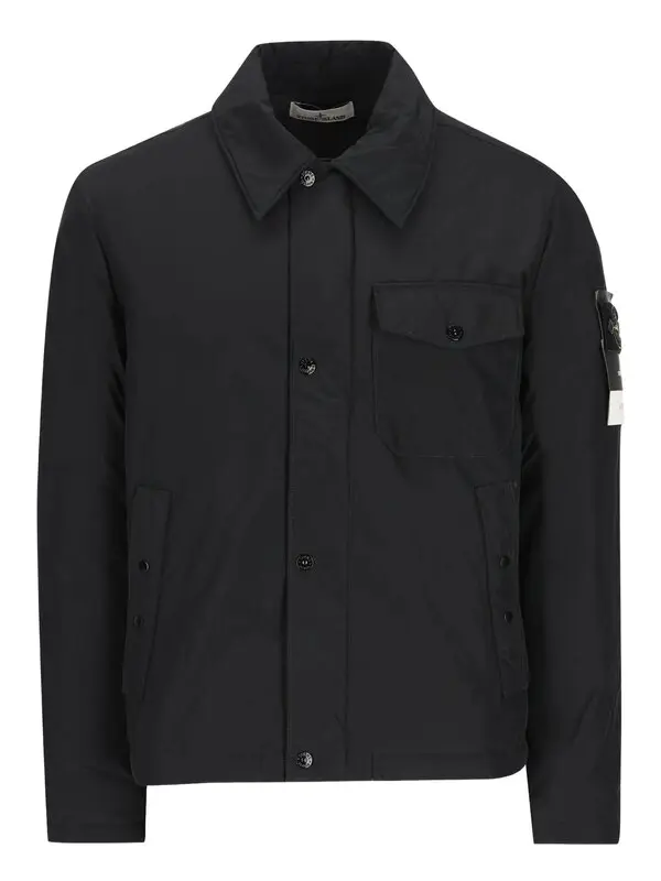 Stone Island Down Jacket With Classic Collar - Nero