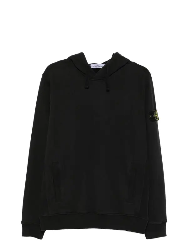 Stone Island Cotton Drawstring Hoodie With Kangaroo Pocket - Nero