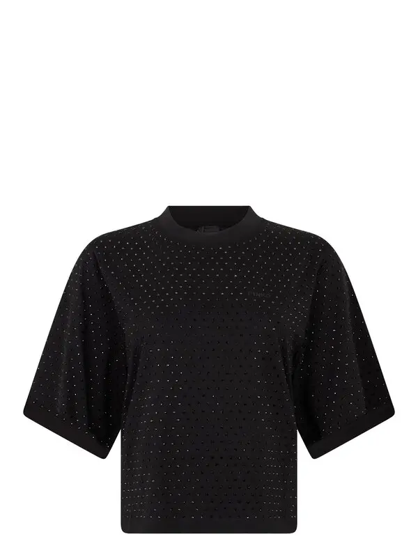 Pinko Cotton Rhinestone Embellished Short-sleeve T-shirt - Black