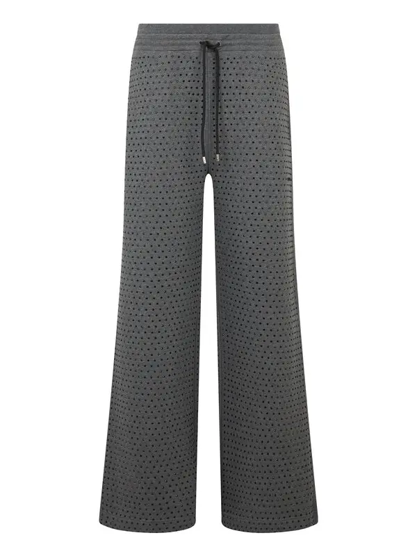 Pinko Rhinestone Embellished High-waist Wide-leg Fleece Pants - Grey