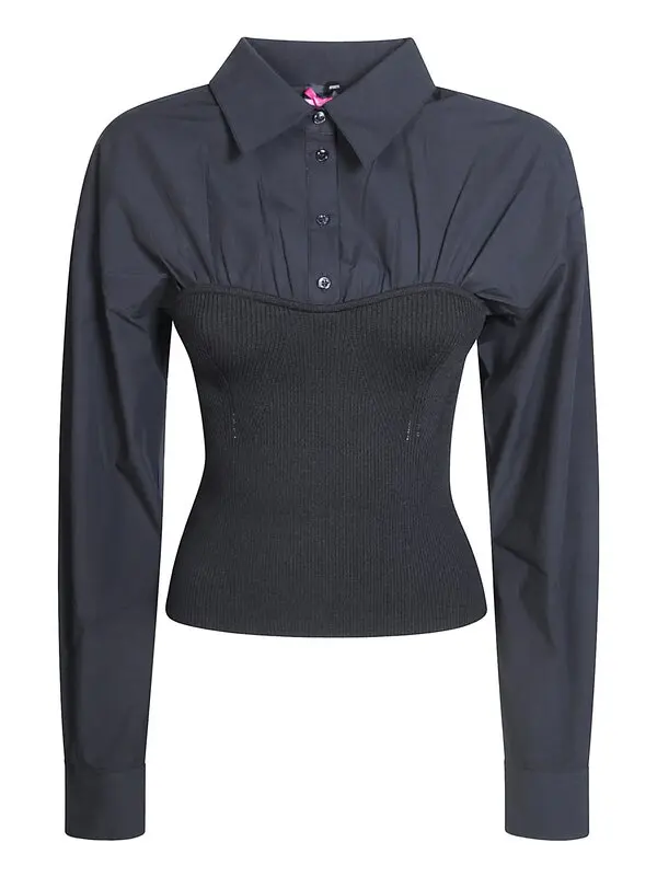 Pinko Technical Shirt With Ribbed Corset Detail - Nero