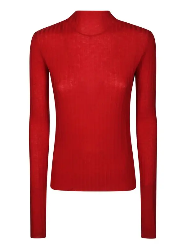 Pinko Ribbed High Neck Long Sleeve Top - Rosso