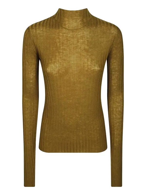 Pinko Ribbed Turtleneck Long Sleeve Sweater - Verde