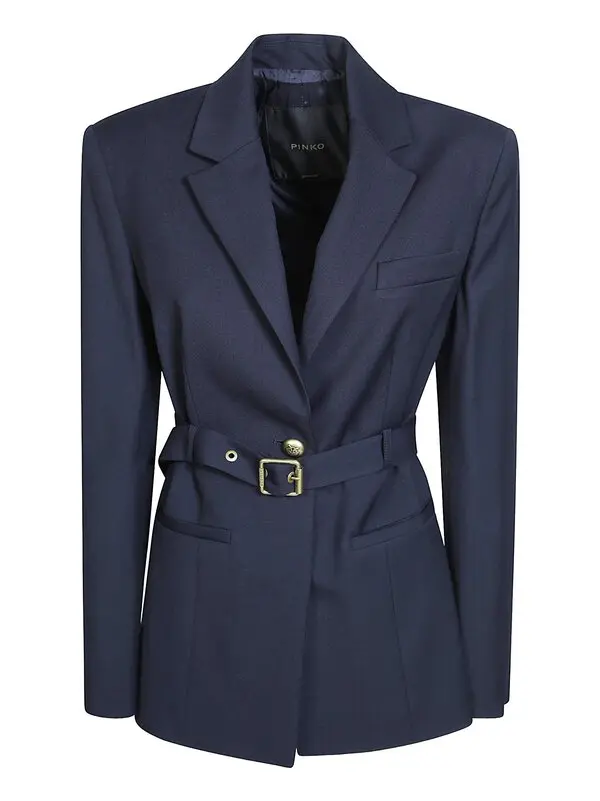 Pinko Tailored Blazer With Diagonal Quilting And Belt - Blu