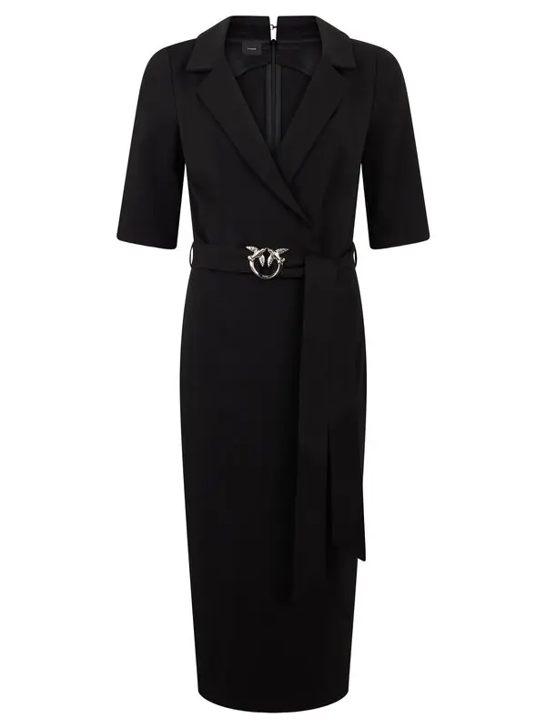 Pinko Fitted Lapel-collar Knee-length Dress With Belt - Black
