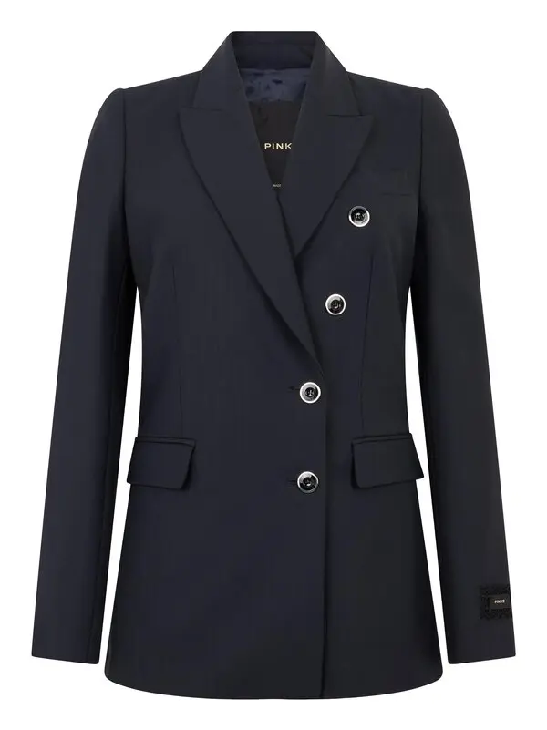 Pinko Striped Double-breasted Jacket With Decorative Buttons - Blue