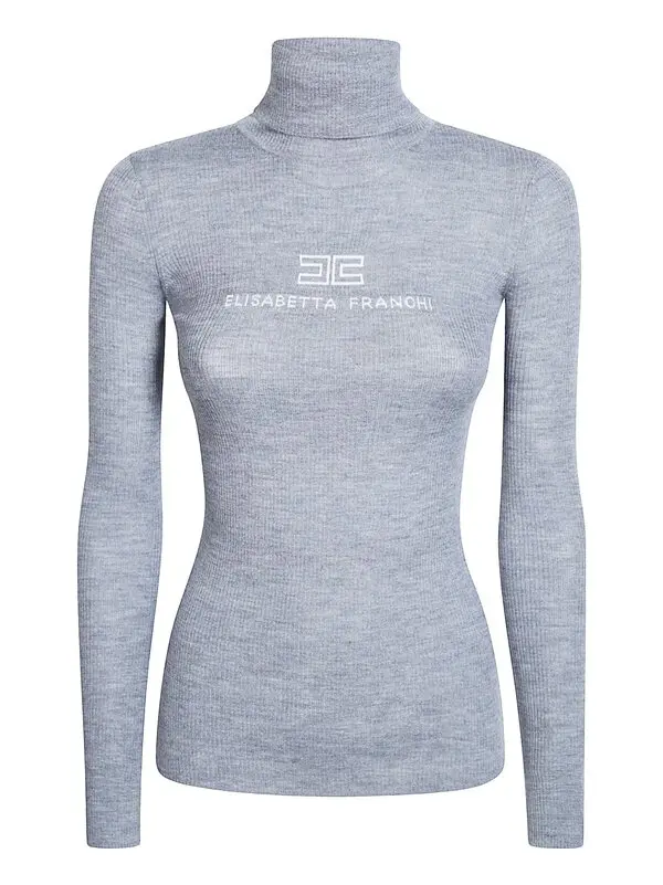 Elisabetta Franchi Ribbed Turtleneck Fine Knit Sweater - Grigio