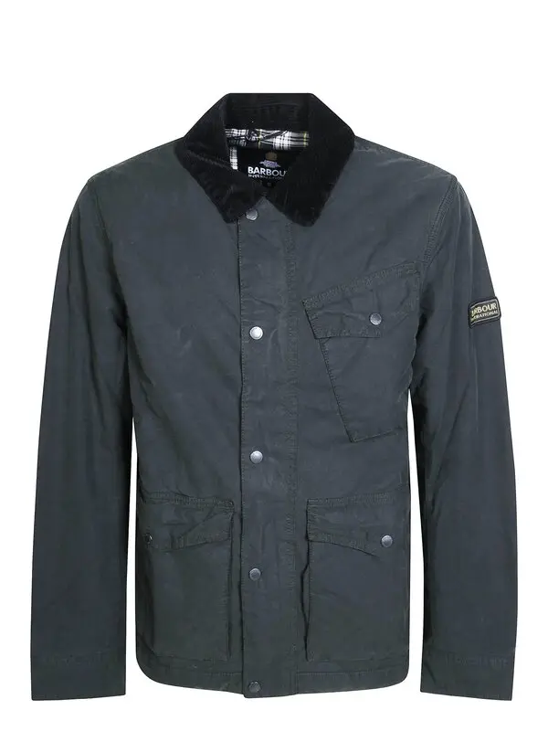 BARBOUR INTERNATIONAL Waxed Cotton Jacket With Corduroy Collar - Verde