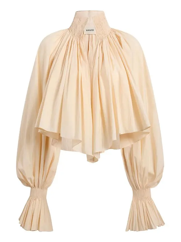 Khaite High-neck Ruffled Long-sleeve Top - Bianco