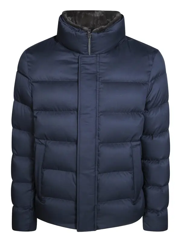 Herno Quilted Zip-up Jacket With Stand Collar - Blu