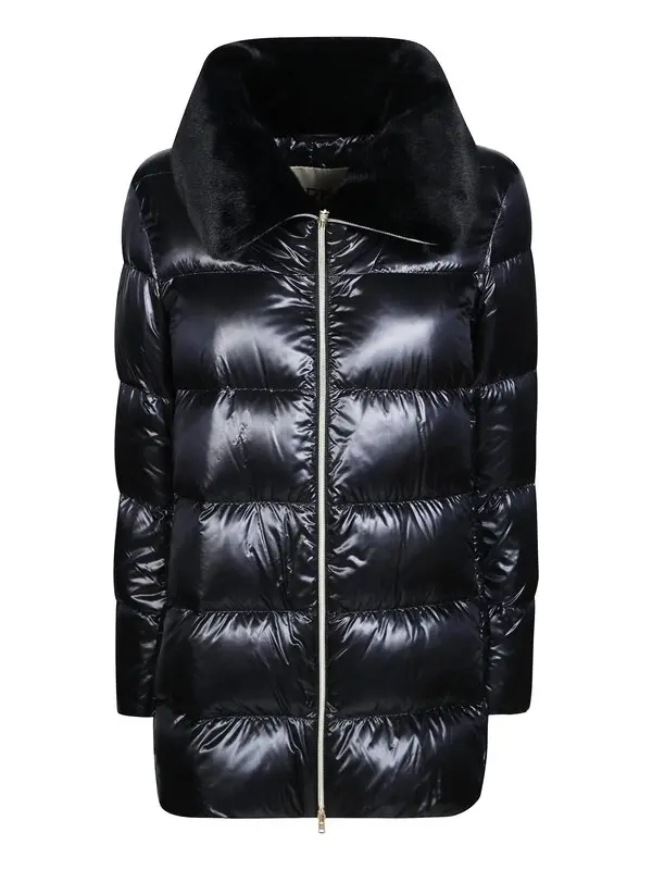 Herno Quilted Down Jacket With Faux Fur Collar - Nero
