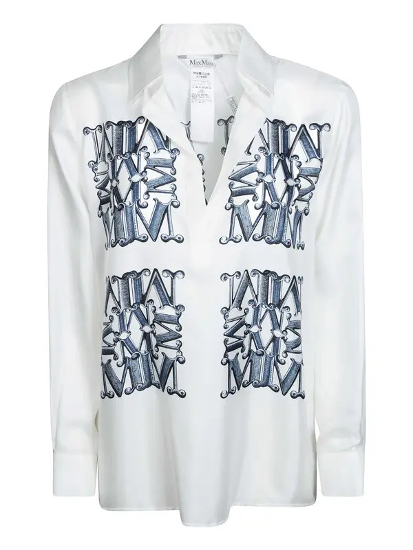 Max Mara Silk Shirt With Monogram Print - Bianco