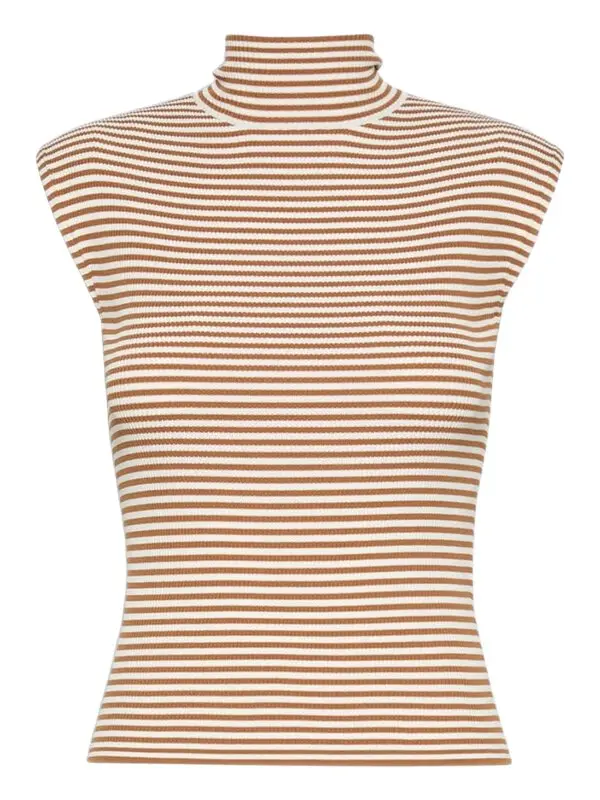 Max Mara Striped Ribbed Turtleneck Sweater - Beige