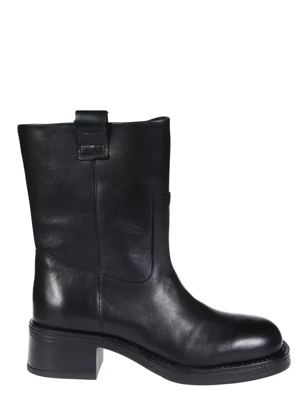 ALOHAS Mid Calf Leather Boots With Vintage Effect - Nero