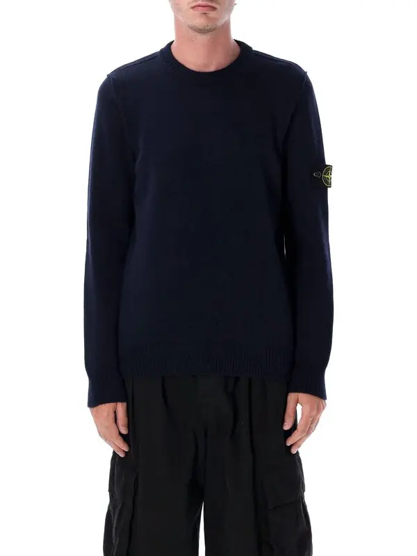 Stone Island Crewneck Sweater With Badge Detail - Blu