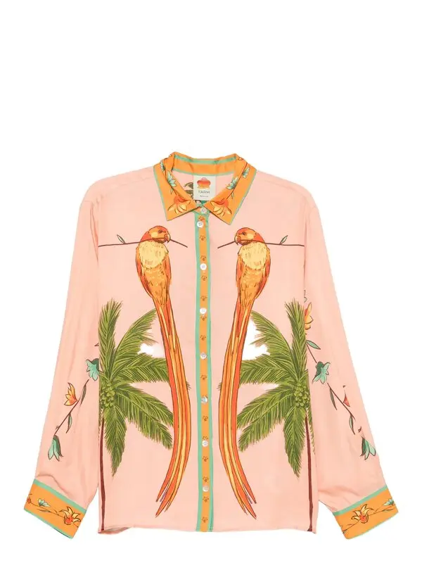 Farm Rio Long-sleeved Printed Viscose Shirt - Rosa