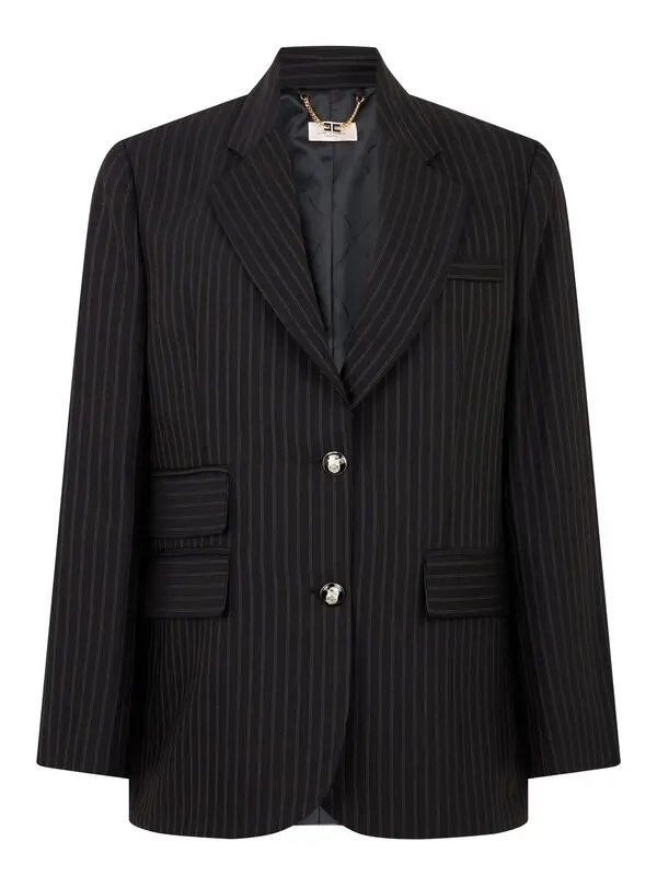 Elisabetta Franchi Wool Striped Structured Lapel Jacket - Black