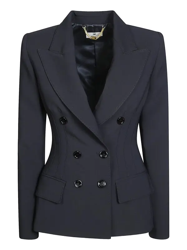 Elisabetta Franchi Double Breasted Tailored Jacket - Nero