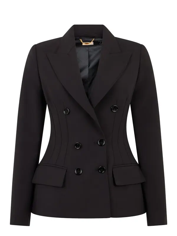 Elisabetta Franchi Double-breasted Structured Jacket - Black