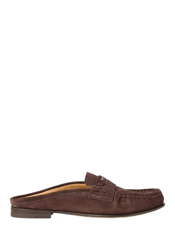 Fendi Leather Logo Band Mules - Marrone