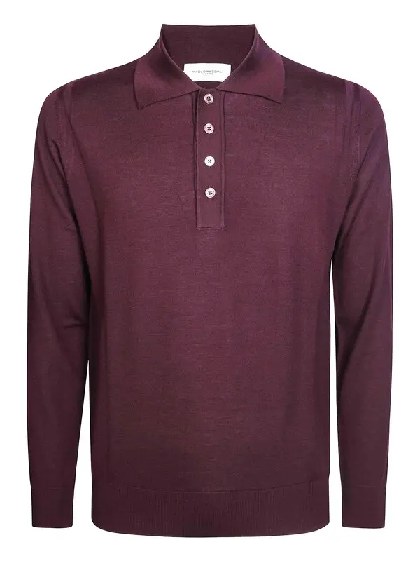PAOLO PECORA Long-sleeve Collared Knit Polo - Rosso