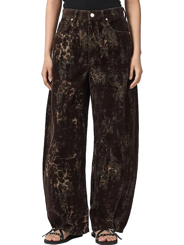 ALLSAINTS Jett Flock High Rise Barrel Jeans - Leppo Brown