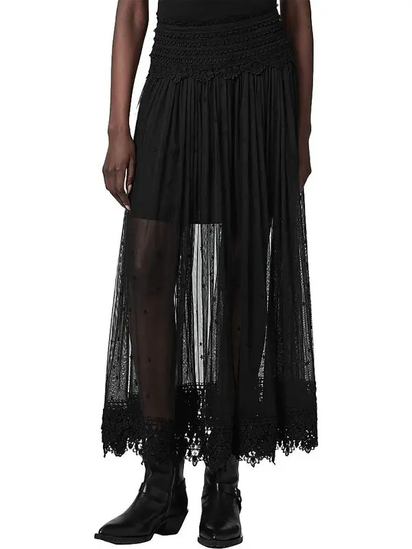 ALLSAINTS Trixie Lace Midi Skirt - Jet Black