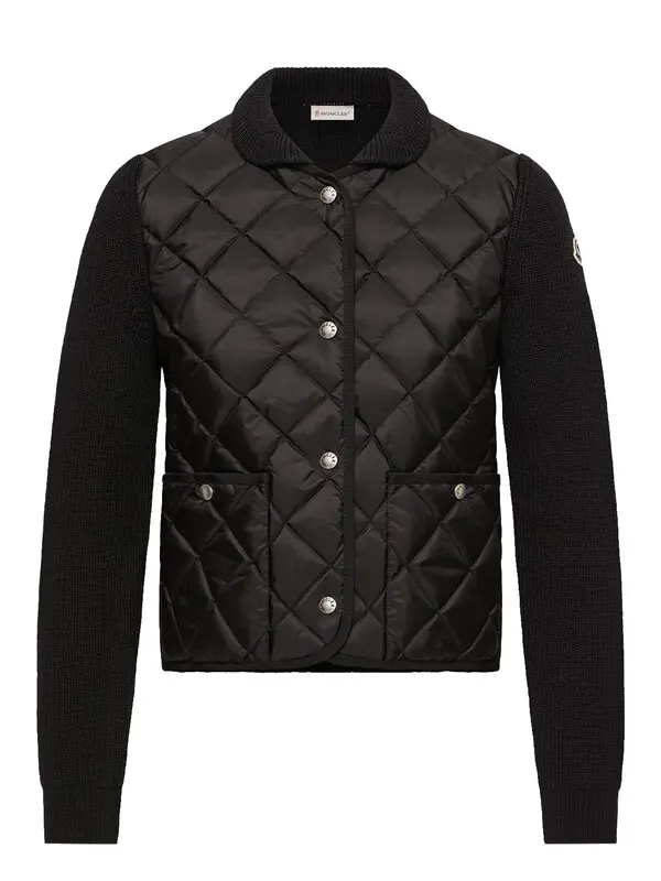 Moncler Diamond Quilted Padded Wool Cardigan - Black