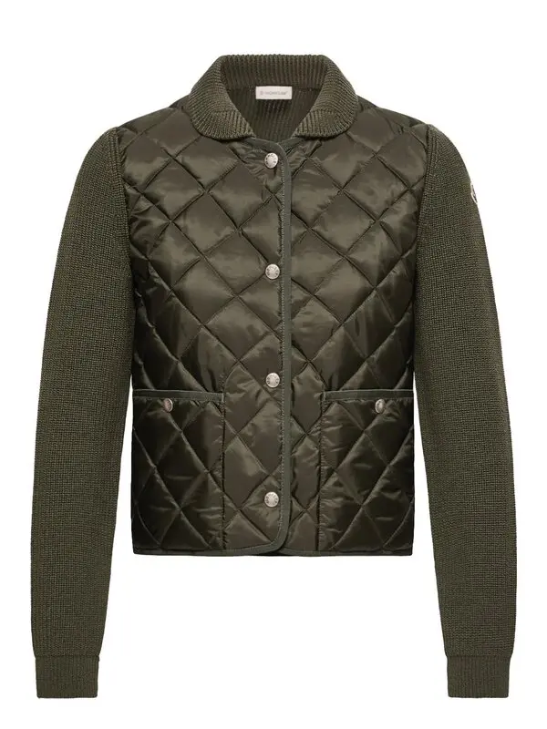 Moncler Diamond Quilted Padded Wool Cardigan - Green
