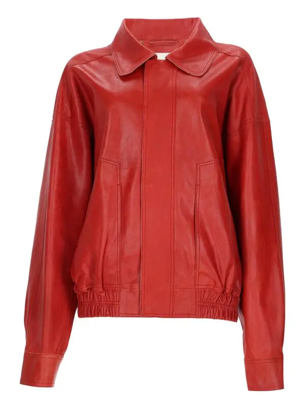 ALYSI Alesi Leather Bomber Jacket - Red