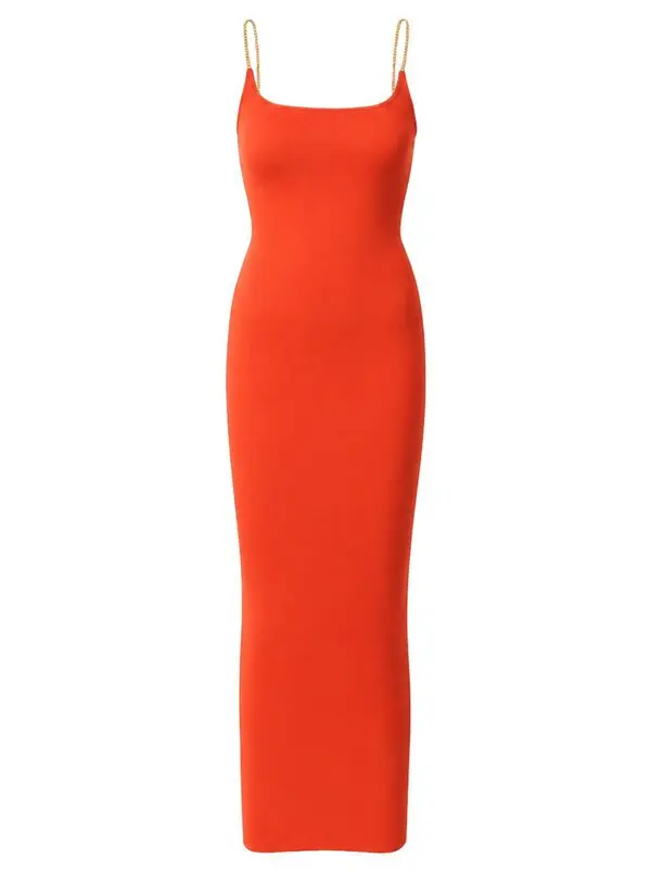 DECOLET THE LABEL Aurelia Knit Chain Maxi Dress - Red/orange