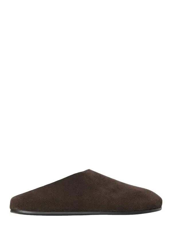 THE ROW Hudson Suede And Shearling Slide - Lacquer Brown