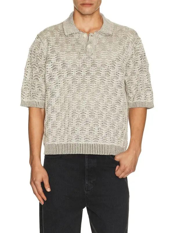 CORRIDOR Cable Lace Polo In Grey - Natural