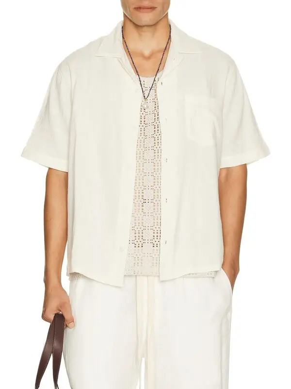 CORRIDOR Double Cloth Short Sleeve Shirt In Cream - Natural
