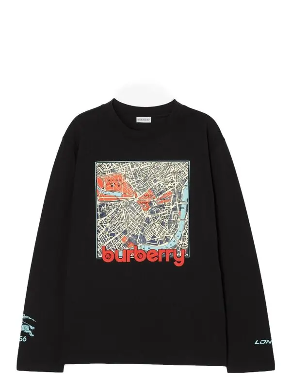 Burberry Long-sleeve London Map Cotton T-shirt - Black