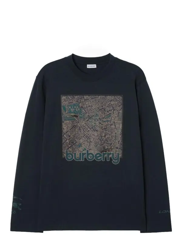 Burberry Long-sleeve London Map Cotton T-shirt - Navy