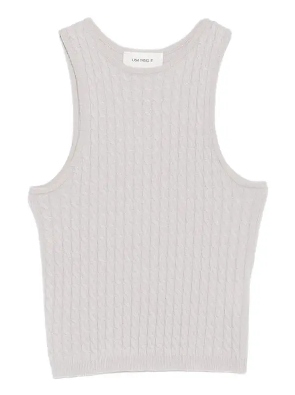 LISA YANG Seashell Grey Cable Knit Crew Neck Sleeveless Tank - Gray
