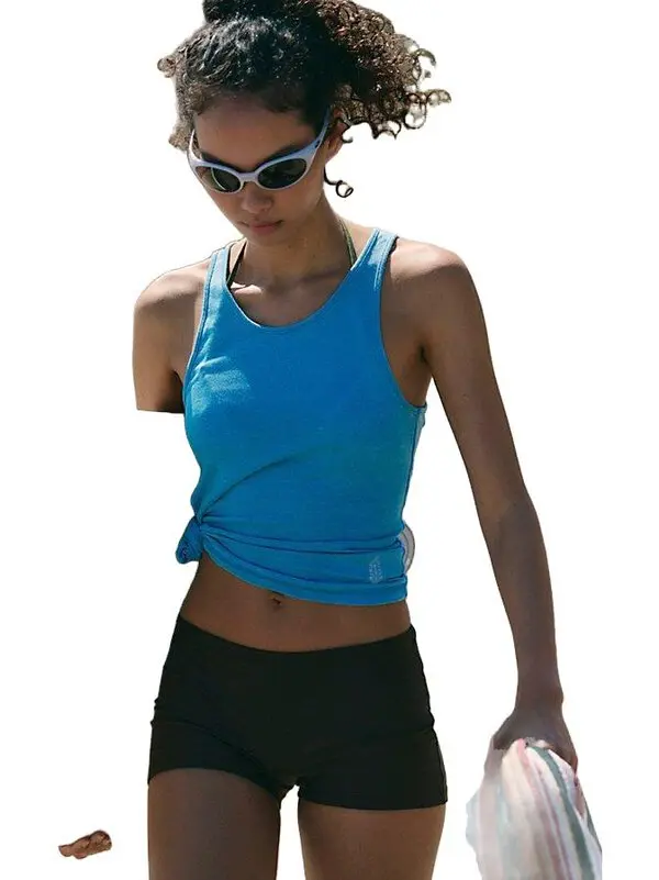 Free People Long And Lean Burnout Tank - Blue Moon