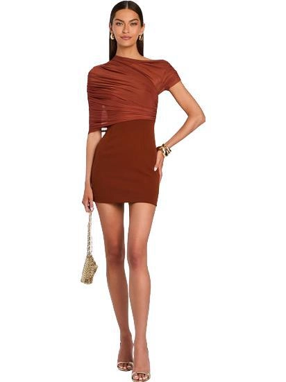 SEROYA Selma Mini Crepe Dress - Copper Clay