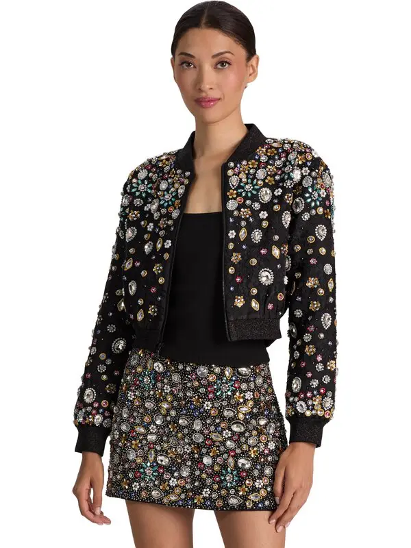 Alice + Olivia Jackie Embellished Bomber Jacket - Black/multi