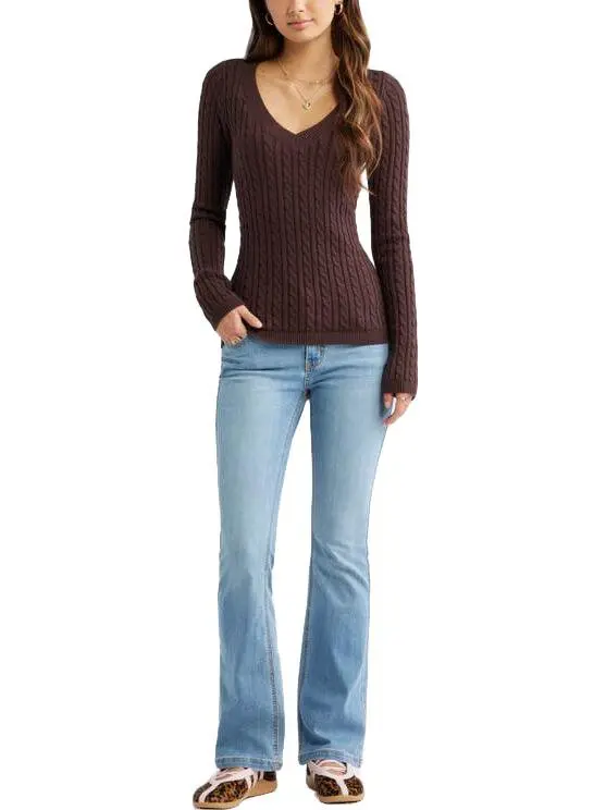 Bp. Cable Stitch V-neck Sweater - Brown Coffee