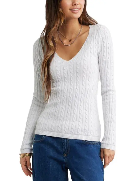Bp. Cable Stitch V-neck Sweater - Grey Fog Heather