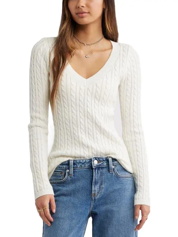 Bp. Cable Stitch V-neck Sweater - Ivory
