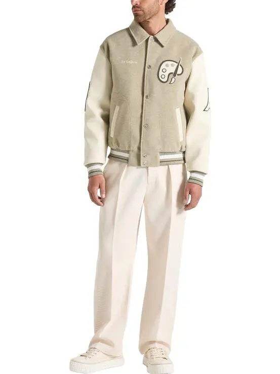 Manière De Voir Le Galerie Varsity Jacket With Patchwork Embroidery - Sage