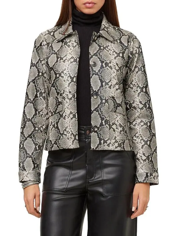 Fifteen Twenty Victoria Snakeskin Faux Leather Cropped Jacket - Print